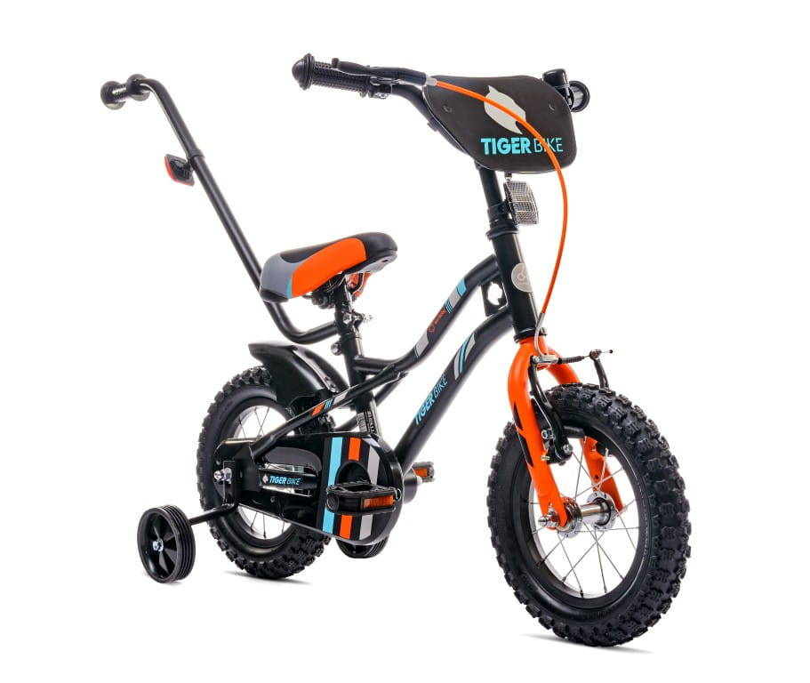 Rowerek 12'' Tiger Bike z pchaczem czarno-pomarańczowo-turkusowy 857395 ...